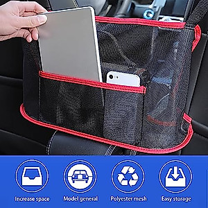 NGHEY 1 PC Car Pocket Barrier Protection, Large Capacity Storage Pouch, Car Net Pocket Handbag Holder, Barrier of Backseat Pet Kids, for Purse, Phone, Documents, Key (Red #2 Pockets)