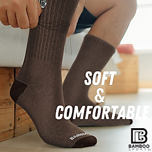 Bamboo Sports Premium Bamboo Crew Work Socks- Moisture Wicking, Odor Eliminating Brown Tweed Crew Socks for Men Size 9-12 - 3 Pair