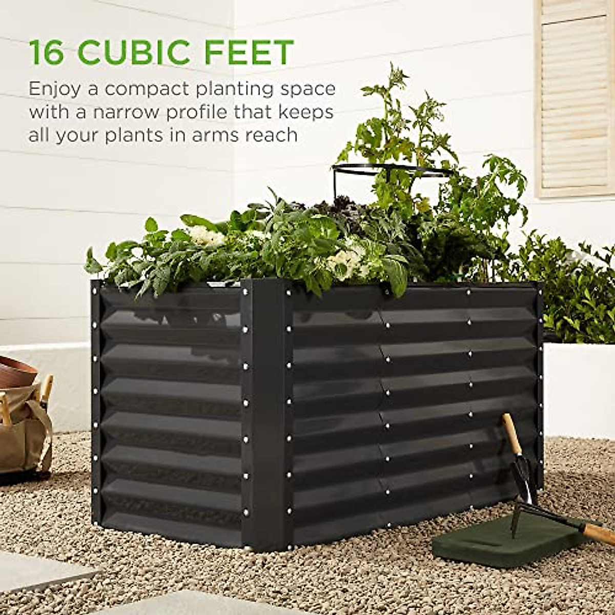Best Choice Products 4x2x2ft Outdoor Metal Raised Garden Bed, Deep Root Planter Box for Vegetables, Flowers, Herbs, and Succulents w/ 119 Gallon Capacity - Charcoal