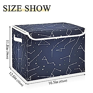 Kigai Constellation Star Blue Storage Basket with Lid Collapsible Storage Bin Fabric Box Closet Organizer for Home Bedroom Office 1 Pack