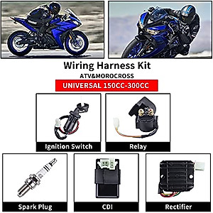 Complete Electrics Wiring Harness Stator Coil CDI Solenoid Relay Spark Plug Tail Light for 4 Wheelers Stroke ATV （150cc 200cc 250cc 300cc） Pit Dirt Bike Go Kart Zongshen Lifan by OTOHANS AUTOMOTIVE