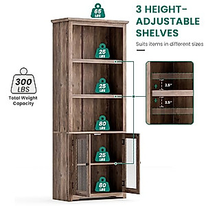 Naice Bookshelf 70" Tall Bookcase, 5 Shelf Book Shelf with Glass Doors Adjustable Display Storage Shelves Wood Large Bookshelf Furniture for Bedroom Home Office Living Room