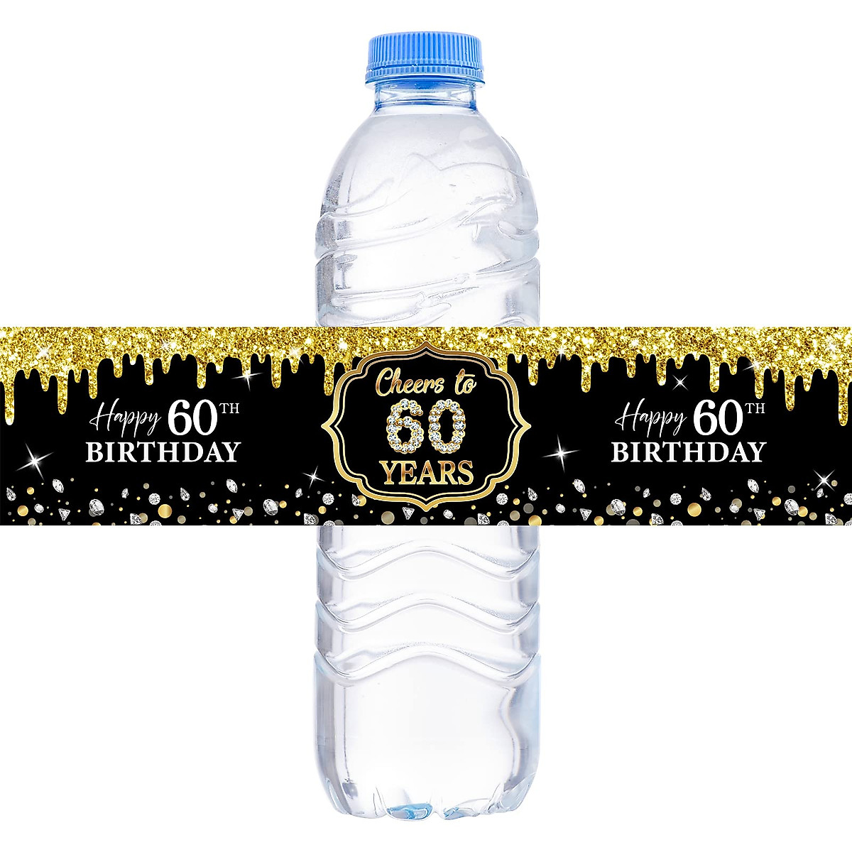 WOWOPA 32Pcs Cheers to 60 Years Water Bottle Labels, Happy 60th Birthday Labels Stickers for Women and Men Birthday Party Decorations - Black