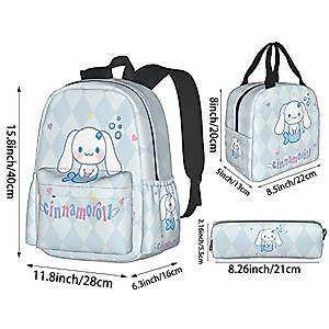 omzguhr 3PCS Anime Kids Backpack Sets, Small Lightweight High-Capacity Bookbag, 15.8inch Cute Book Bags For Girls Boys Laptop Travel