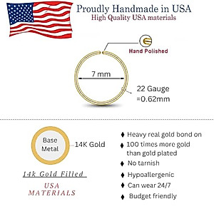 Small Gold Nose Ring Hoop for Women, Tiny Thin 14k Gold Filled Nose Piercing Hoop Jewelry 7mm 22G