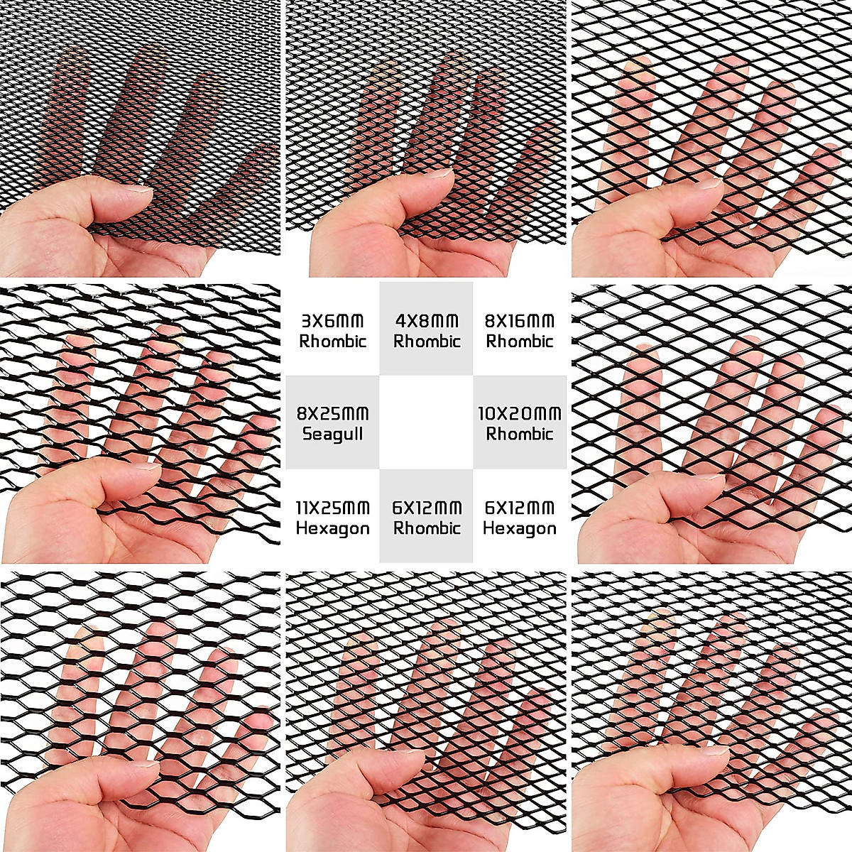 AggAuto Universal 40"x13" Car Grill Mesh - 100x33cm Aluminum Alloy Automotive Grille Insert Bumper 3x6mm Rhombic Hole, One of the Most Multifunctional Shape Grids Black