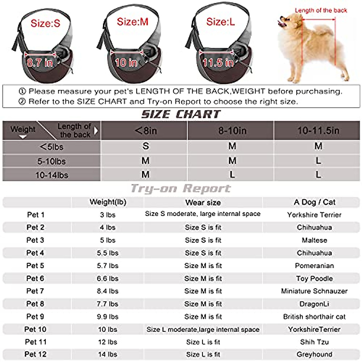 YUDODO Pet Dog Sling Carrier Breathable Mesh Travel Safe Sling Bag Carrier for Dogs Cats (L(10-15lbs), Black Reflective)