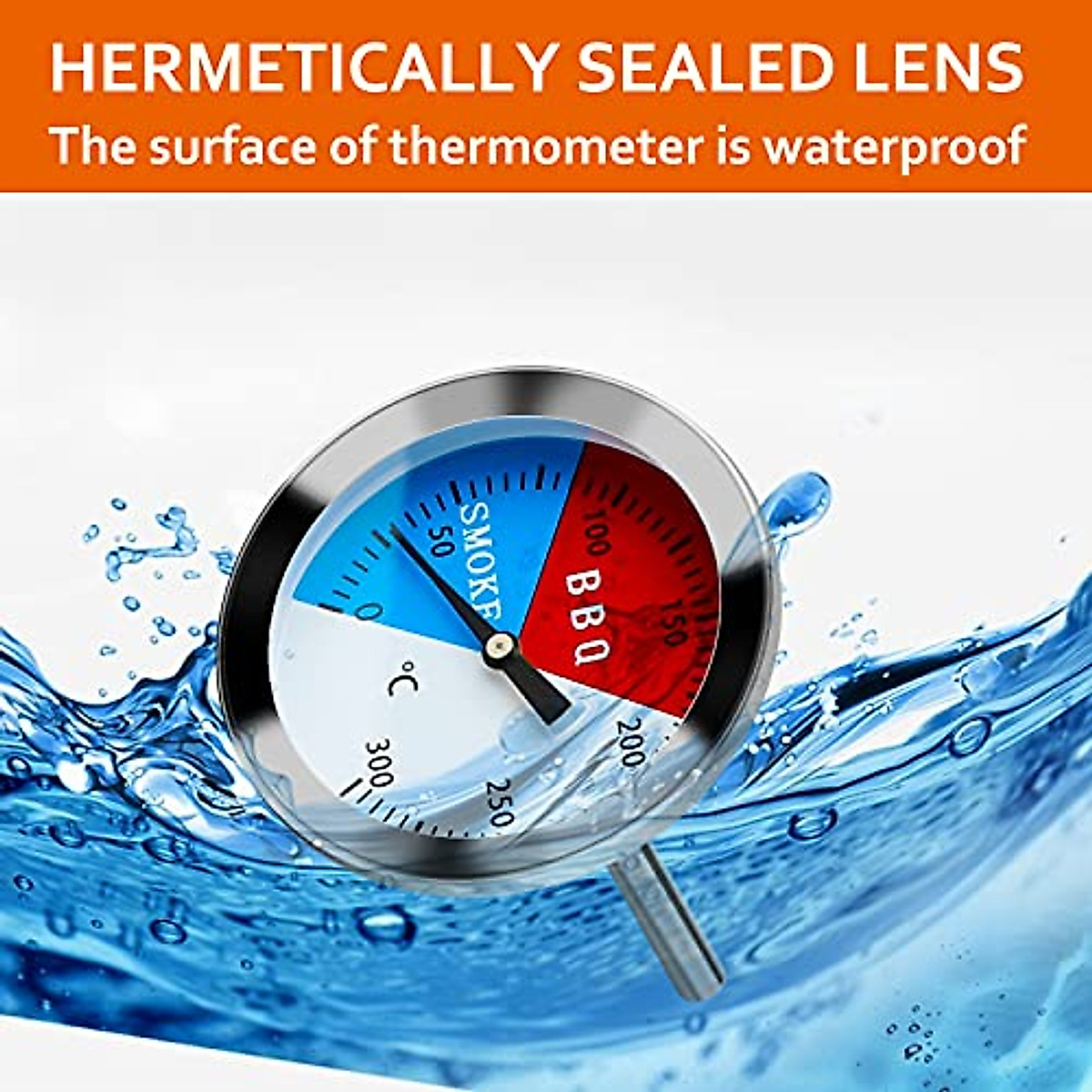 BBQ Thermometer Gauge - Barbecue BBQ Pit Smoker Grill Thermometer Temp Gauge -Stainless Steel Heat Indicator for Cooking Meat 2-Pack