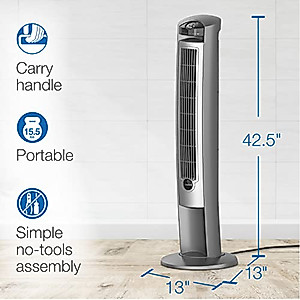 Lasko Portable Electric 42" Oscillating Tower Fan with Fresh Air Ionizer, Timer and Remote Control for Indoor, Bedroom and Home Office Use, Silver 2551