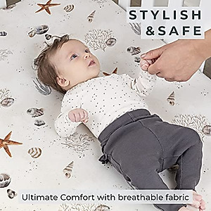 Pobibaby - 2 Pack Premium Fitted Baby Boy Crib Sheets for Standard Crib Mattress - Ultra-Soft Jersey Knit, Safe and Snug, and Stylish Ocean Crib Sheet (Seaside)