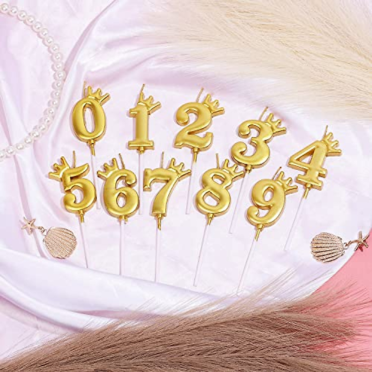 2.36in Birthday Number Candle, 3D Candle Cake Topper with Crown Cake Numeral Candles Gold Number Candles for Birthday Anniversary Parties (2)