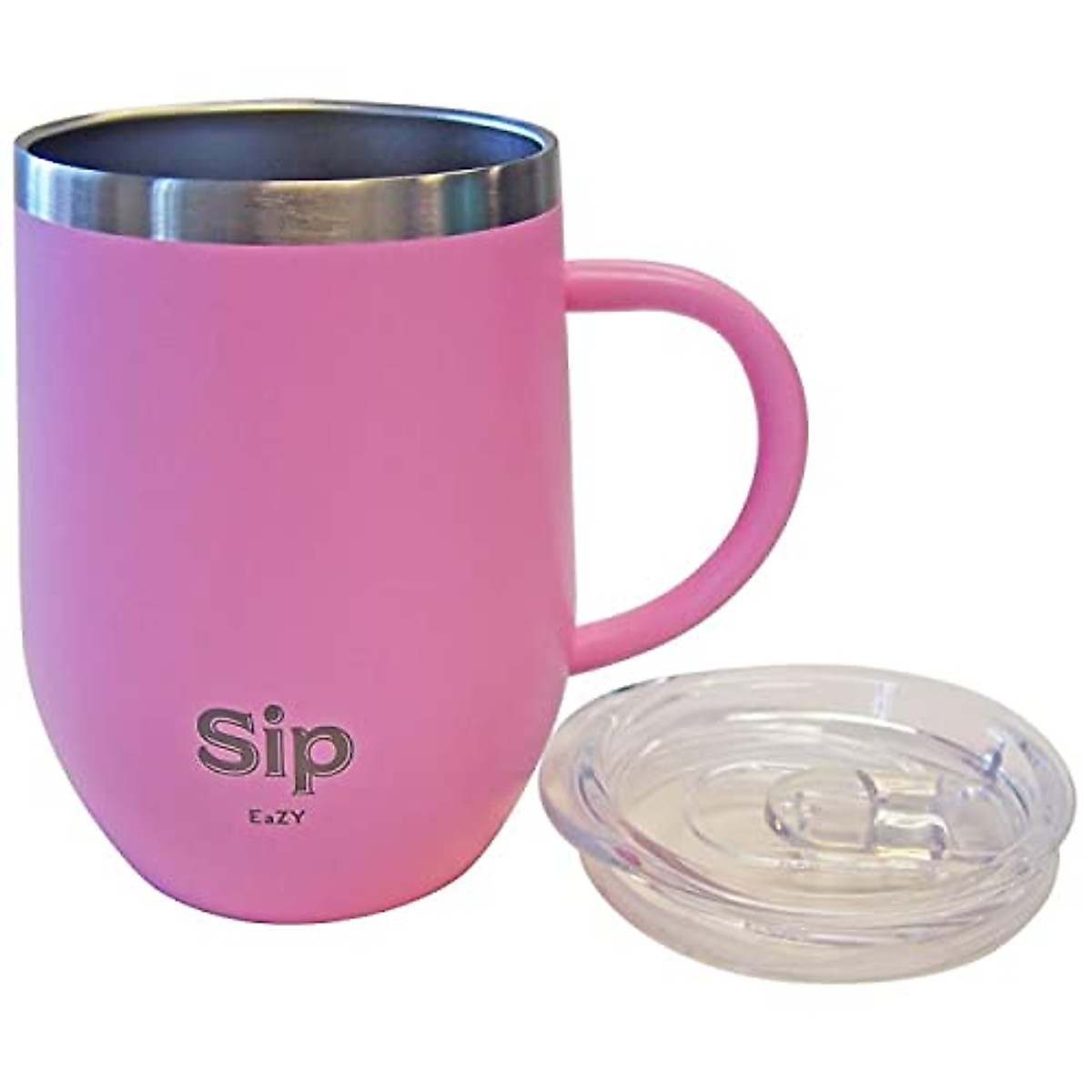 PURPLE Double Walled 18/8 StainlessSteel Insulated Cup, Handle & Lid 12oz- Keeps your Drinks Hot up to 6 hours Cold up to 24hour - Coffee, Tea, Beer, Water, Wine - Arrives Boxed for easy Gifting!