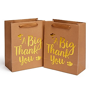 6-Pack Extra Heavy Duty Kraft Paper Bags, 10.3" x 4.5" x 8.2" Medium Gift Bag - Gold Foil"A Big Thank You", Sturdy, Durable Bag for Weddings, Birthdays, Baby Showers, St. Valentine's Day,Washington’s Birthday,St. Patrick’s Day,April Fool’s Day,Easter,Grad