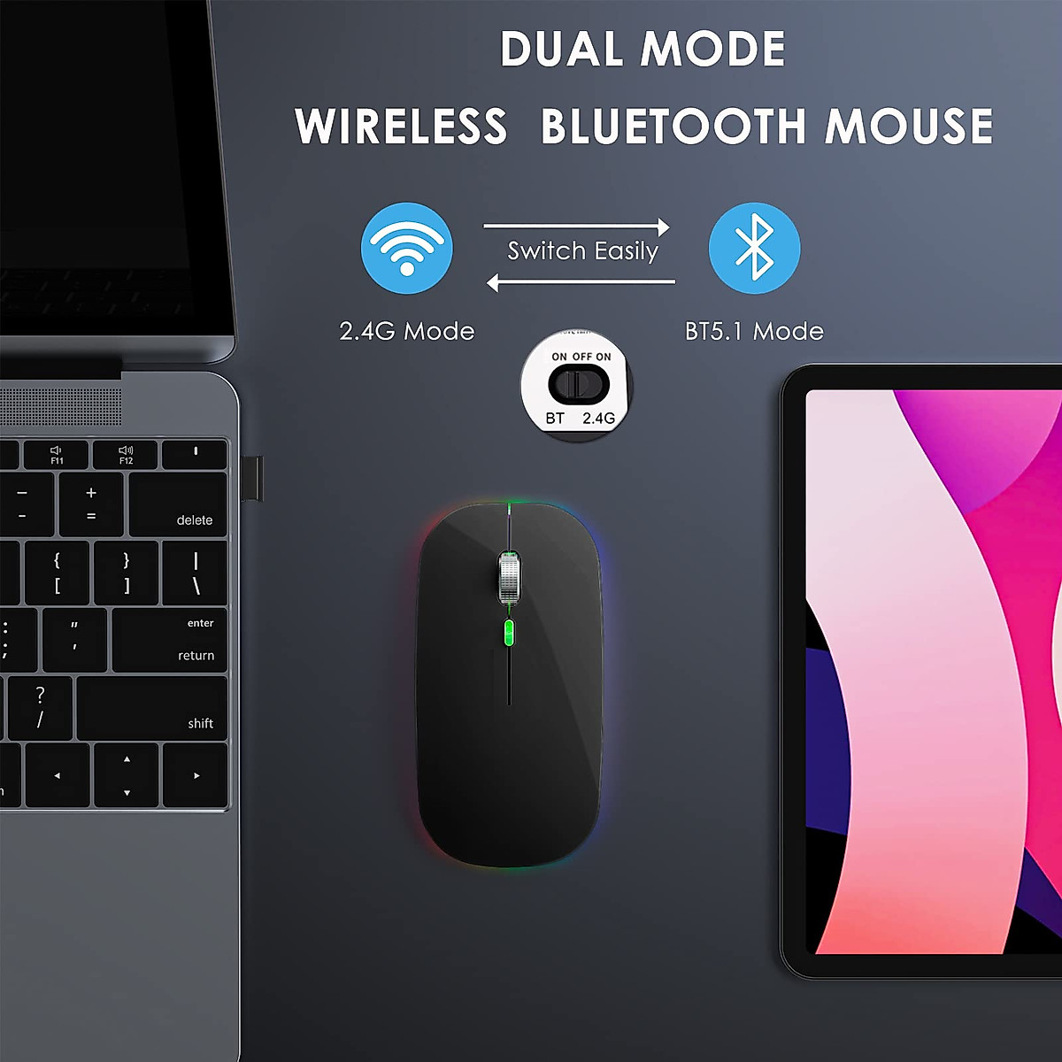 Attoe Wireless Mouse, 2.4GHz Silent Click Mouse with USB Receiver - Waterproof Slim Cute Wireless Mouse for Laptop, Computer,MAC OS…