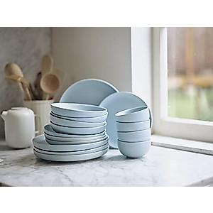 LIVINGTASTE Modern Style 10-inch 30 Oz Ceramic Pasta Bowls, Set of 4 Big Salad Bowls, Multi-Purpose Dinner Plates, Perfect for Casual or Formal Occasions, Dishwasher and Oven Safe - Sky Blue