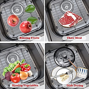 Orgneas Sink Protectors for Kitchen Sink, Universal Double Bowl Sink Bottom Grid 13.2"x11.6"x1.25", 304 Premium Stainless Steel Kitchen Sink Protector Grid Sink Grate Rack Centered Drain 2 Packs