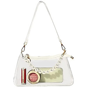WLUSEAXI Clear Crossbody Bags for Women,Clear Purses for Women Stadium with Pearl Chain,Small Clear Clutch Concert Bags