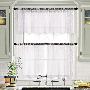 MRTREES Voile Sheer Curtains White, Leaves Embroidery Curtain Panels, Sheer Bedroom Curtain Tiers Rod Pocket Window Treatment for Living Room/Basement(2 Panels, 30x45 Inches, White Wheat Spike)