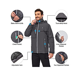 Little Donkey Andy Men's Lightweight Winter Jacket Hooded Windproof Warm Insulated Jacket for Ski Hiking (Grey XL)