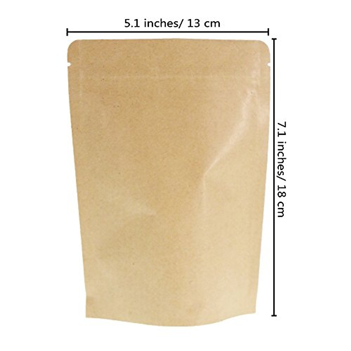 SumDirect Kraft Stand Up Pouches - 50 Pack 5x7 Inch Ziplock Food Storage Reusable Bags with Foil Lined for Home or Business (Brown)