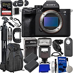 Sony a7S III Mirrorless Camera (Body Only) + SanDisk 64GB Extreme Pro SDXC, 2X Extended Life Batteries, Lightweight 72” Tripod, Universal Speedlite with LED Video Light & Much More (27pc Bundle)