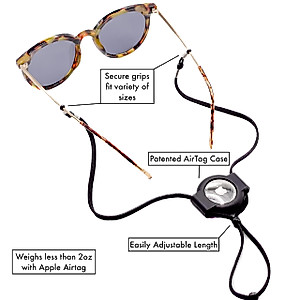 Eyeglass Lanyard – Sunglasses Strap with Holder Compatible with AirTag Tracker – Adjustable Eyeglass Strap for Eyewear Loss Prevention – Sunglasses Lanyards for Men and Women (Black)