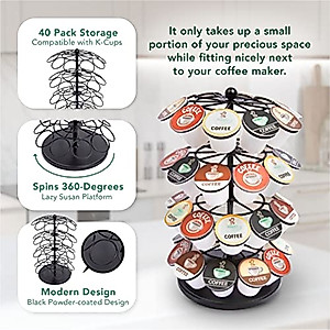 Nifty K Cup Holder – Compatible with K-Cups, KD Coffee Pod Carousel | 40 K Cup Holder, Spins 360-Degrees, Lazy Susan Platform, Modern Black Design, Home or Office Kitchen Counter Organizer