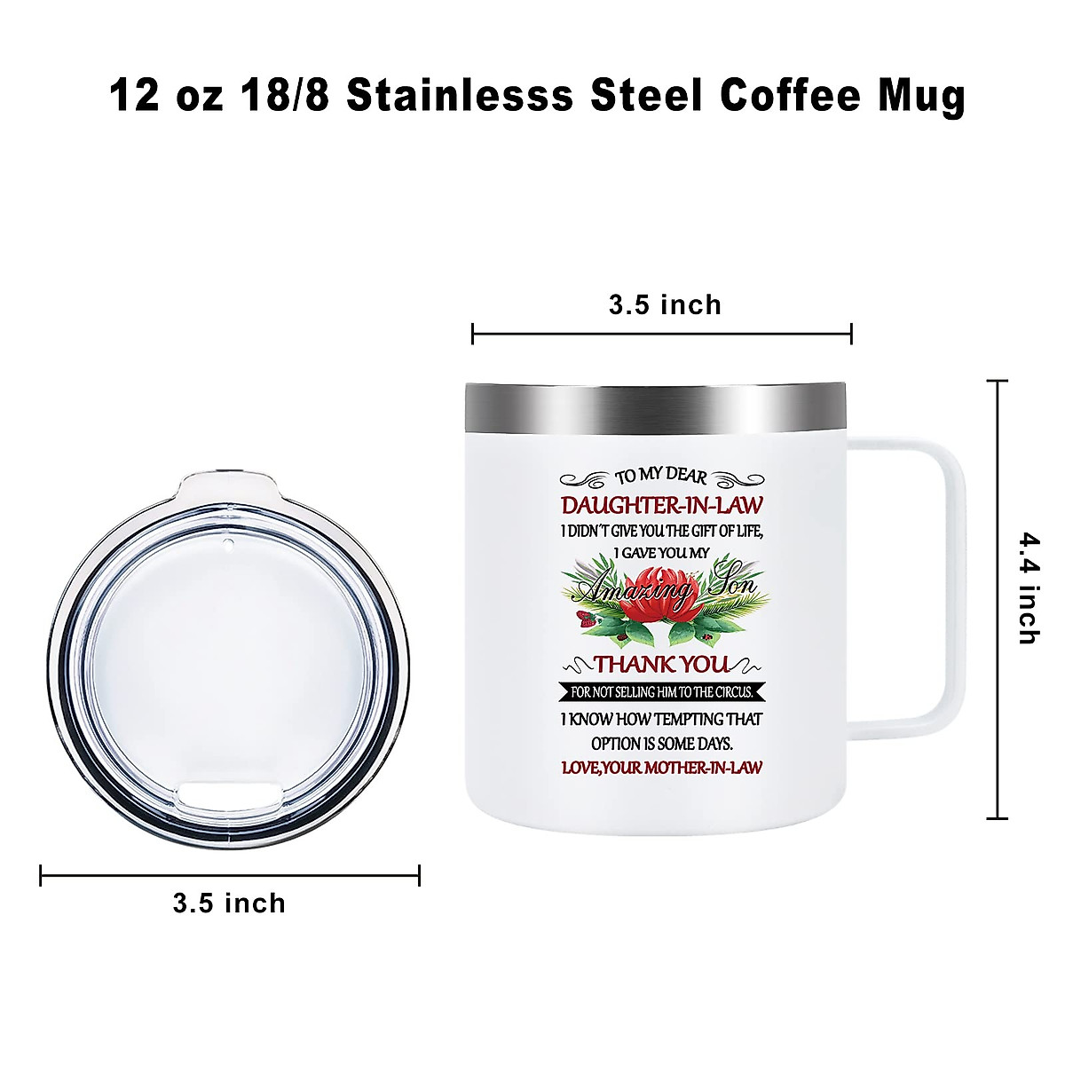 LiqCool Gifts for Daughter in Law, Daughter in Law Gifts from Mother in Law for Mothers Day Christmas, 12oz Daughter in Law Cofee Mug with Handle, Funny Gifts for Future Daugher in Law (White, 12 Oz)