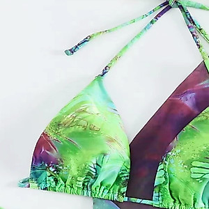 4 Piece Swimsiut for Women, Multi-color Halo Dye Tie Dye Floral Butterfly Sleeved Pleated Drawstring Bikini Cover Up Skirt