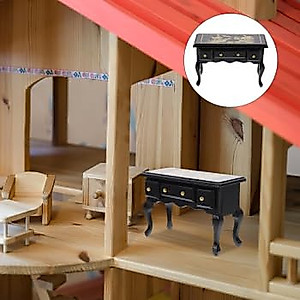 1: 12 Dollhouse Desk Wooden Retro Miniature Table Mini Writing Desk Toy Dollhouse Furniture Accessory Decoration