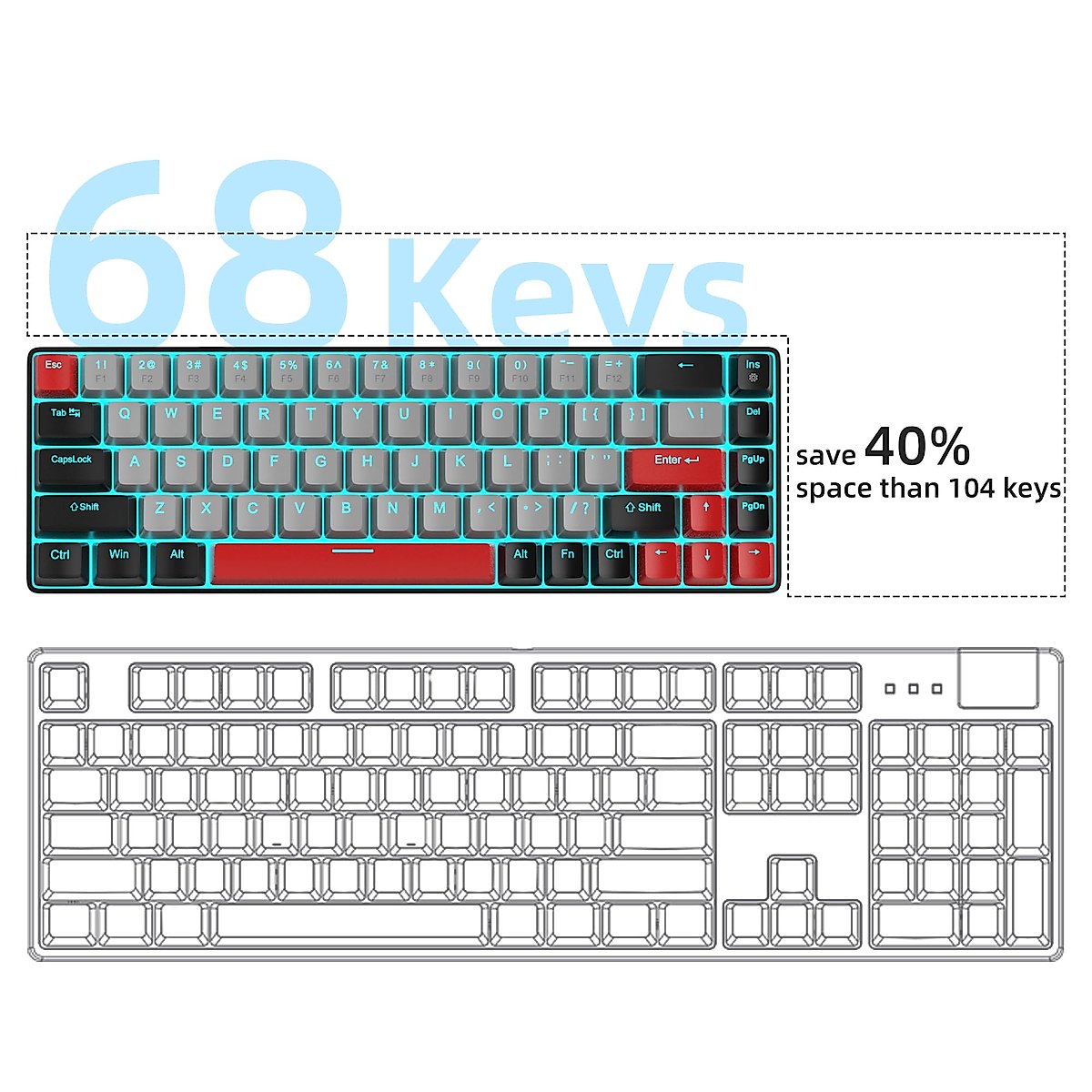 MageGee Portable 60% Mechanical Gaming Keyboard, MK-Box Blue LED Backlit Compact 68 Keys Mini Wired Office Keyboard with Brown Switch for Windows Laptop PC Mac - Grey/Black