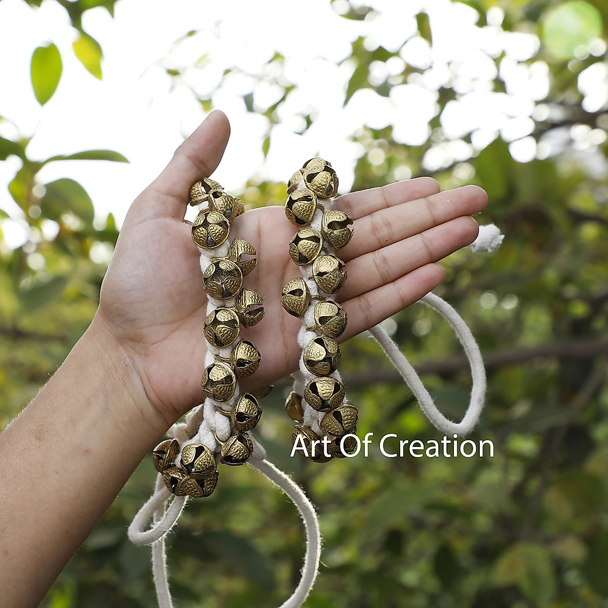 Art Of Creation Ghungroo For Kathak Dancing Bells 25 + 25 Tied In Cotton Cord Anklte Pair Classical Bharatnatayam Indian Traditional Ghungru 50 Big Bells From India