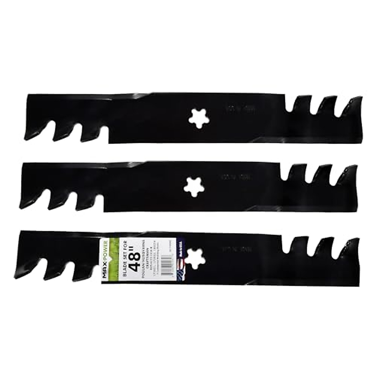 Maxpower 561735XB 3 Blade Commercial Mulching Set for 48" Cut Craftsman, Husqvarna, Poulan, Replaces OEM no. 173921, 532173921, Black