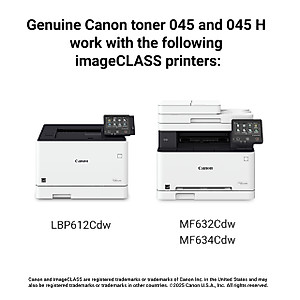 Canon Genuine Toner, Cartridge 045 Black, High Capacity (1246C001), 1 Pack, for Canon Color imageCLASS MF634Cdw, MF632Cdw, LBP612Cdw Laser Printer,High Yield Black