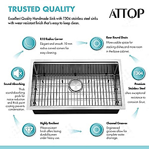 ATTOP Undermount Workstation Kitchen Sink With Faucet,32 Inch Undermount Kitchen Sink Stainless Steel Single Bowl Workstation Sink