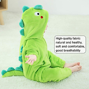 LOLANTA Boys Girls Dinosaur Costume Bodysuit Flannel Toddler One Piece Jumpsuit Kids Gifts (Green, 6-7 Years)