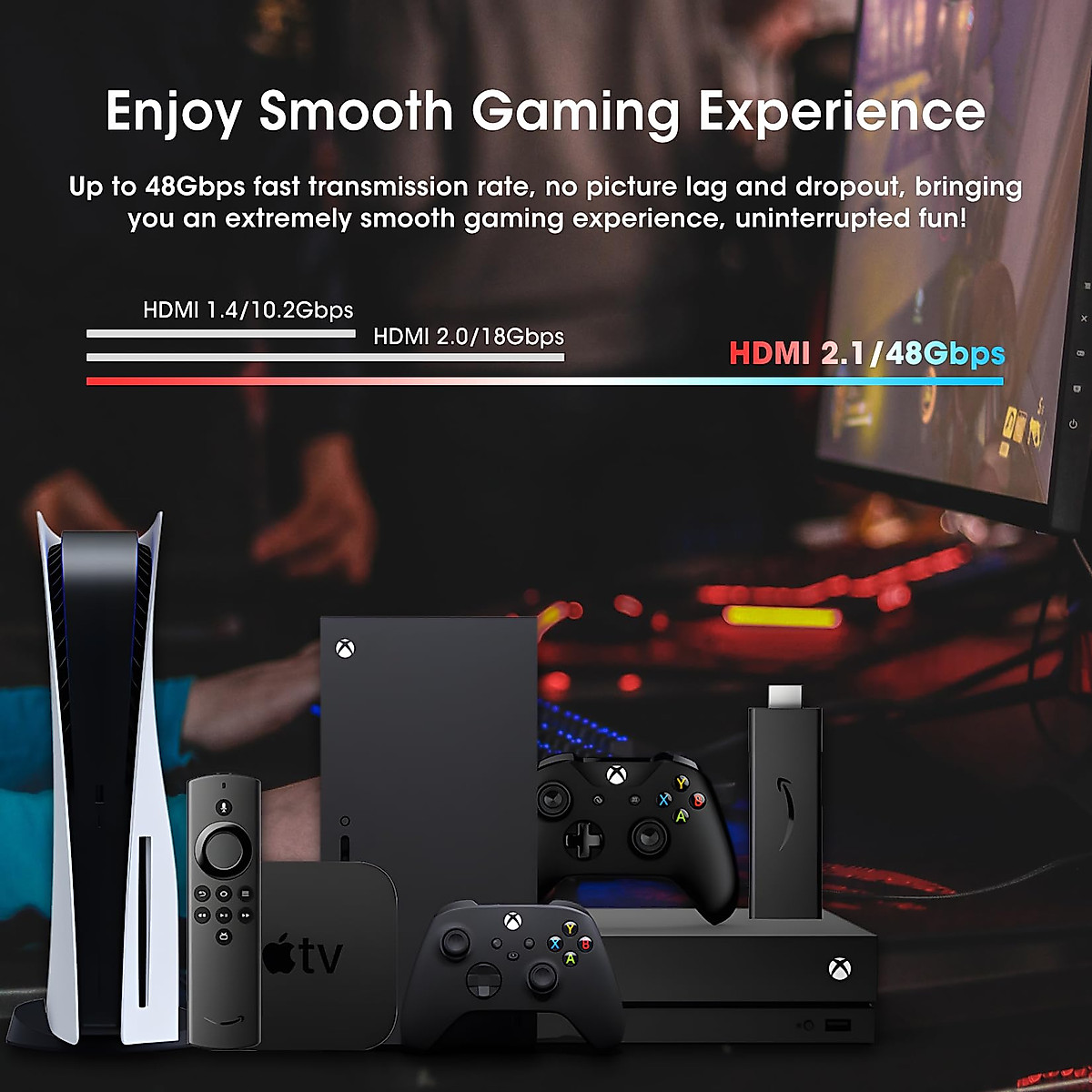 ROOFULL 4 Ports 8K HDMI 2.1 Switch 4 in 1 Out 8K@60Hz 4K@120Hz HDMI Switcher Selector with Remote Support 48Gbps HDR 10+ Dolby Vision/Atmos HDCP 2.3 CEC for PS5 4 Pro Xbox Apple TV Game PC Roku