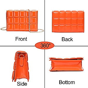 YDSIII Orange Purse Mini for Women Fashion Vintage Shoulder Bag Square Lattice with Removable Chain