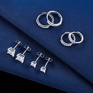 18K White Gold Plated Cubic Zirconia Tiny Huggie Hoop Earrings Pack for women men 4 Pairs