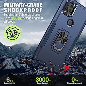 Bonkier Moto G Stylus 5G Case, Military Grade Shockproof, Built-in Magnetic Kickstand, 2x Tempered Glass Protectors - Blue