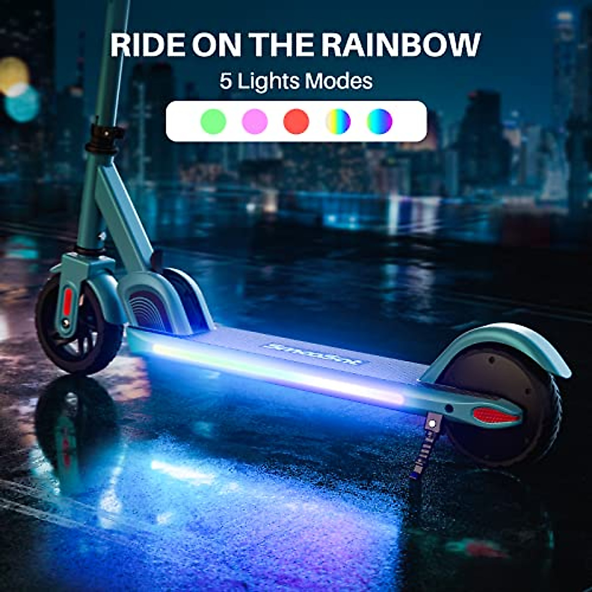 SmooSat PRO Electric Scooter for Kids, Colorful Rainbow Light, LED Display, Adjustable Speed and Height, Foldable, Ages 8 and Up, 2023 Model
