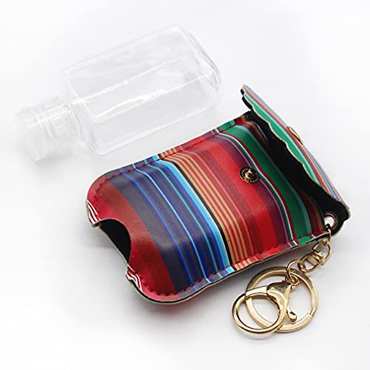 Portable Travel Bottles, Premium Leather Holder with Keychain (color bar)