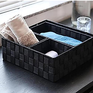 Nicunom 4 Pack Woven Storage Box Cube Basket Bin Container Box, Nylon Storage Basket for Closet, Dresser, Drawer, Shelf, Office Divider Organizer Bins, Black