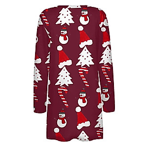 Christmas Sweater Women's Christmas Cardigan Sweater Lightweight Knitting Open Front Coat Xmas Tree Elk Print Holiday Top Outwear Purple Cardigan(AB-Wine Small)