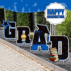 43 Inch Grad Yard Signs Graduation Decoration 2023 Graduation Lawn Sign Glitter Waterproof Congrats Grad Sign with Stakes for Graduation Party Outdoor Garden Decorations Supplies (Blue)
