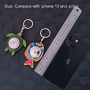 2 Pack Leather Airtag Keychain Case Holder, Cute Kawaii Accessories Suitable for Airtag (Fish-Turtle)
