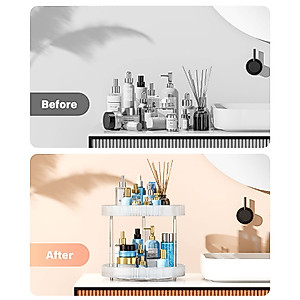 Acina 2-Tier Bathroom Countertop Organizer: 360° Clear Lazy Susan Rotating Storage Tray - Spinning Perfume Cosmetics Vanity Shelf for Bathroom Cabinet, Kitchen (Large)