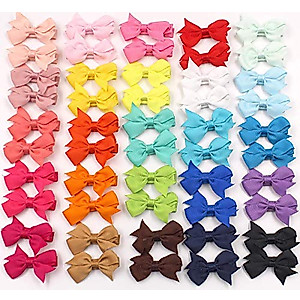 CELLOT Baby Hair Clips 50Pcs Tiny 2" Hair Bows Fully Covered Barrettes Clips for Baby Girls Infants and Toddlers,25 Colors in Pairs