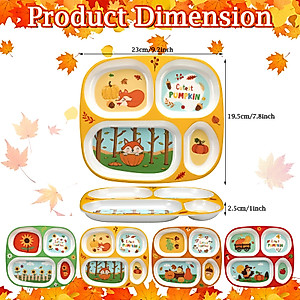 Suttmin 8 Pcs Fall Thanksgiving Kids Divided Plates Fall Plates Dinnerware Set for Kids Bulk Plastic Thanksgiving Themed Serving Dishes Pumpkin Turkey Sunflower Pine Nut Self-Feeding Dishwasher Safe