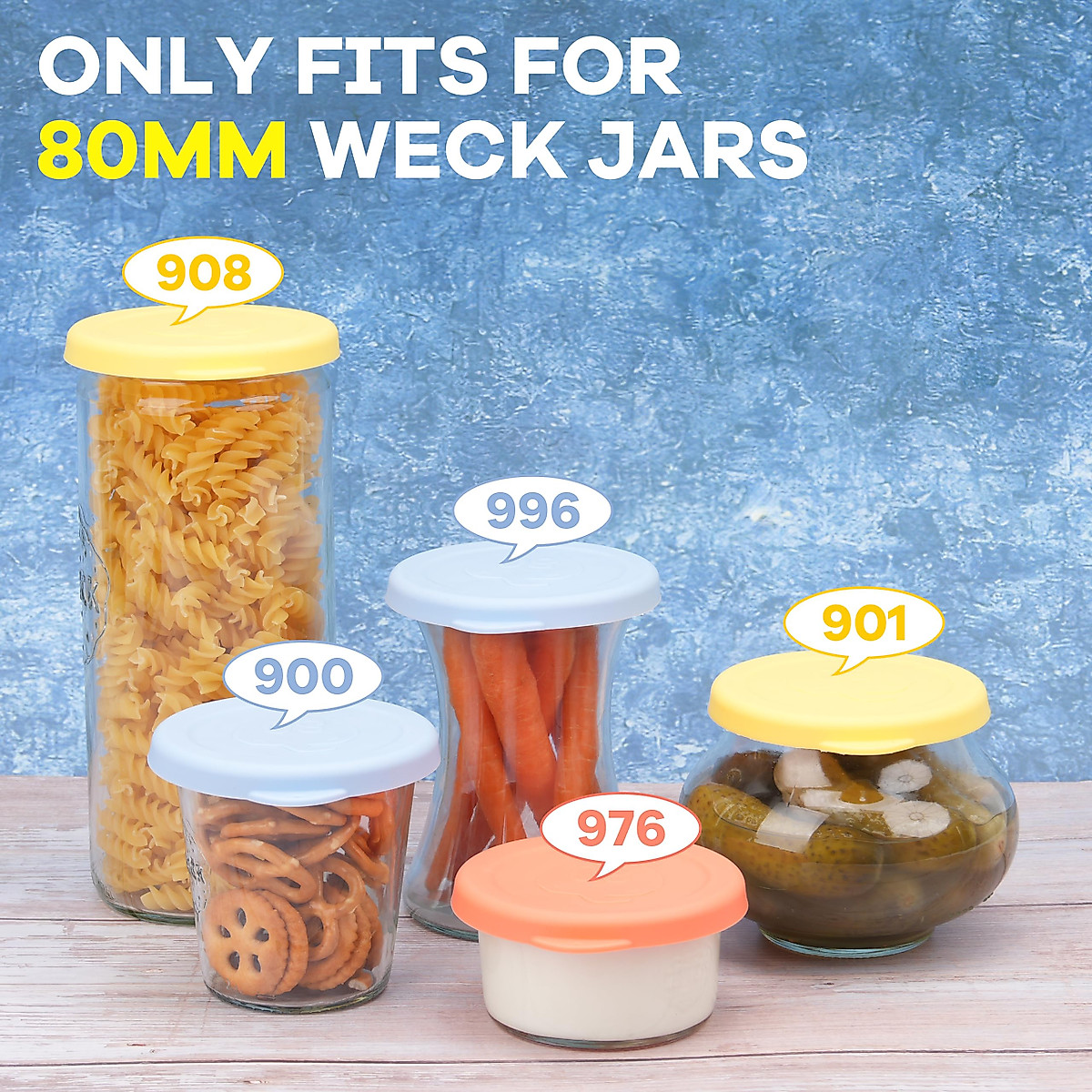80mm Silicone Replacement Lids For Weck Jars, Airtight Keep Fresh Lids Fits Models 976, 900, 908, 996, 901，Microwave & Dishwasher Safe